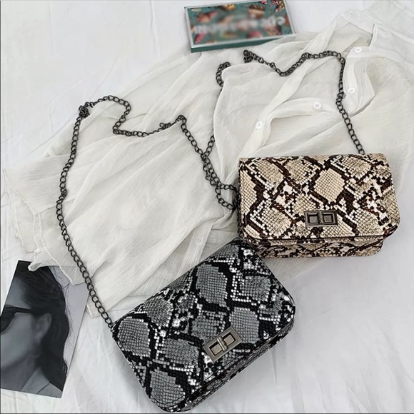 Boutique | Bags | Snake Print Cross Body Purse In Black | Poshmark